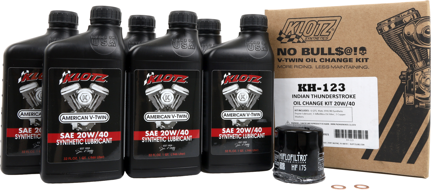 KLOTZ Indian Thunderstroke 6 Quart Synthetic Oil Change Kit for Harley ...