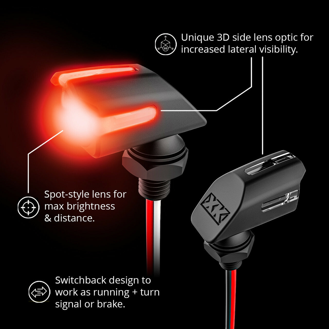XK GLOW Mini LED Turn Signal Black and Red Pair for Universal 12V Moto ...