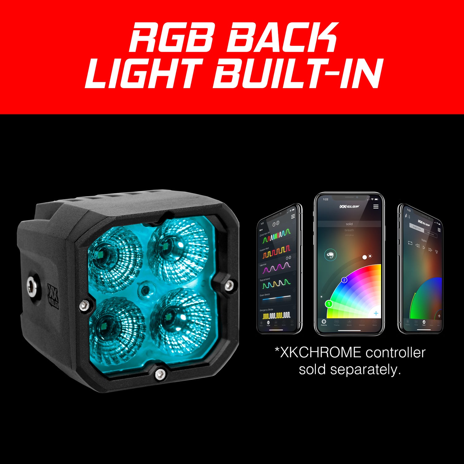 XK GLOW 20W RGB Pod Lights Flood Beam - Universal Vehicle Fit for Cars ...