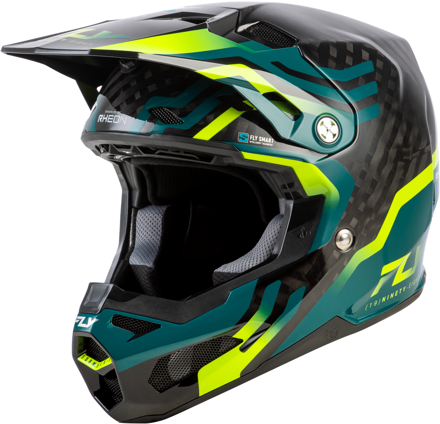 Fly Racing Yth Formula S Carbon Byte Helmet – Black, Carbon/Teal/Lime ...